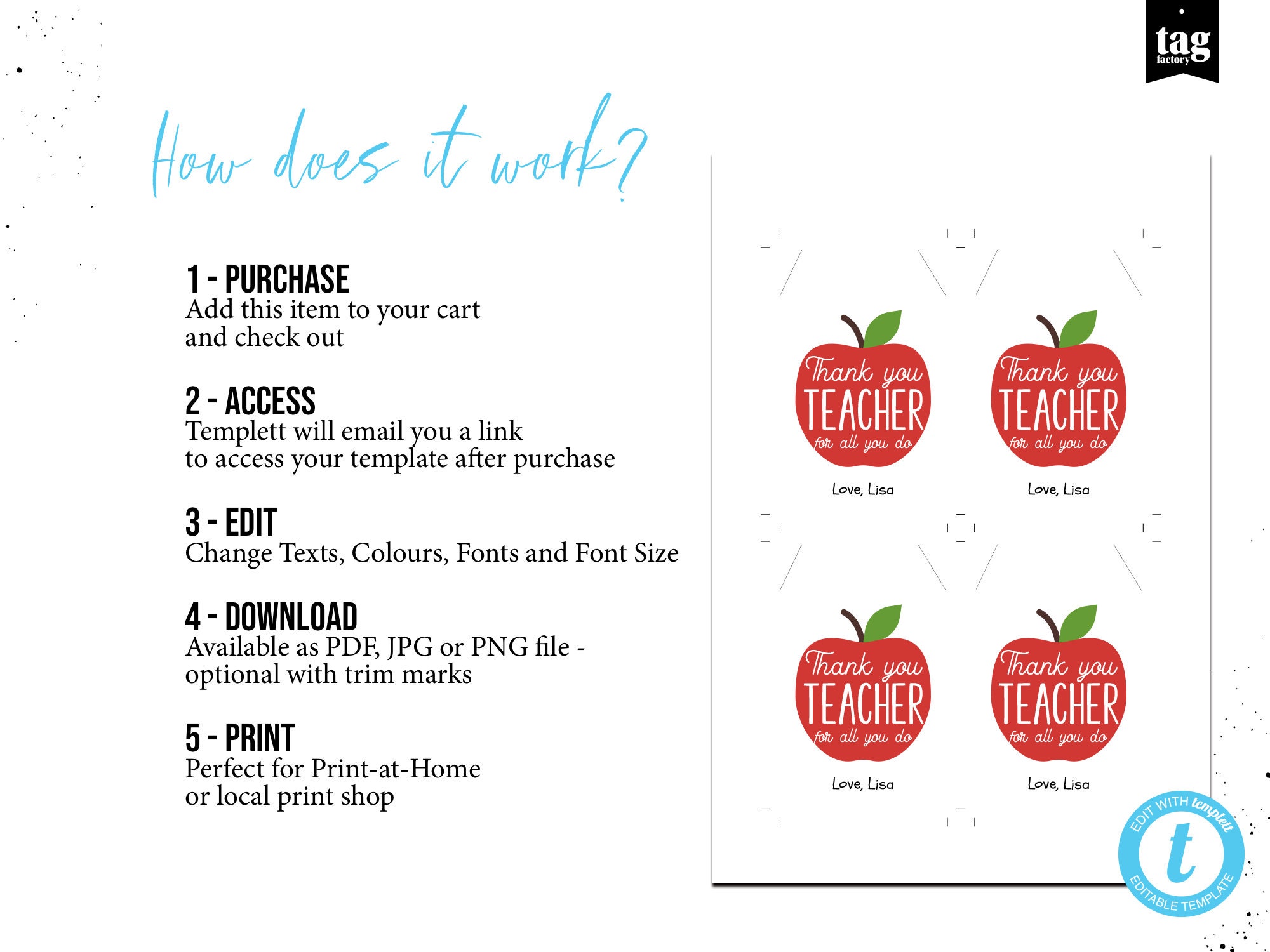 Thank You TEACHER Apple Gift Tag Printable Teacher - Etsy