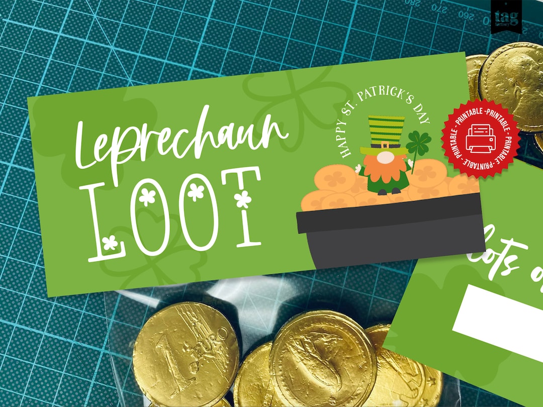 LEPRECHAUN LOOT Wrapper Printable, Leprechaun Favor Tags, Pot of Gold ...