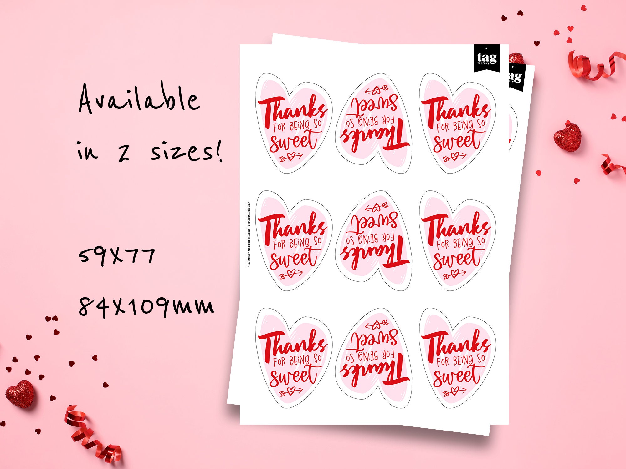 Valentine Gift Tags Printable, Thanks for Being so Sweet Printable ...