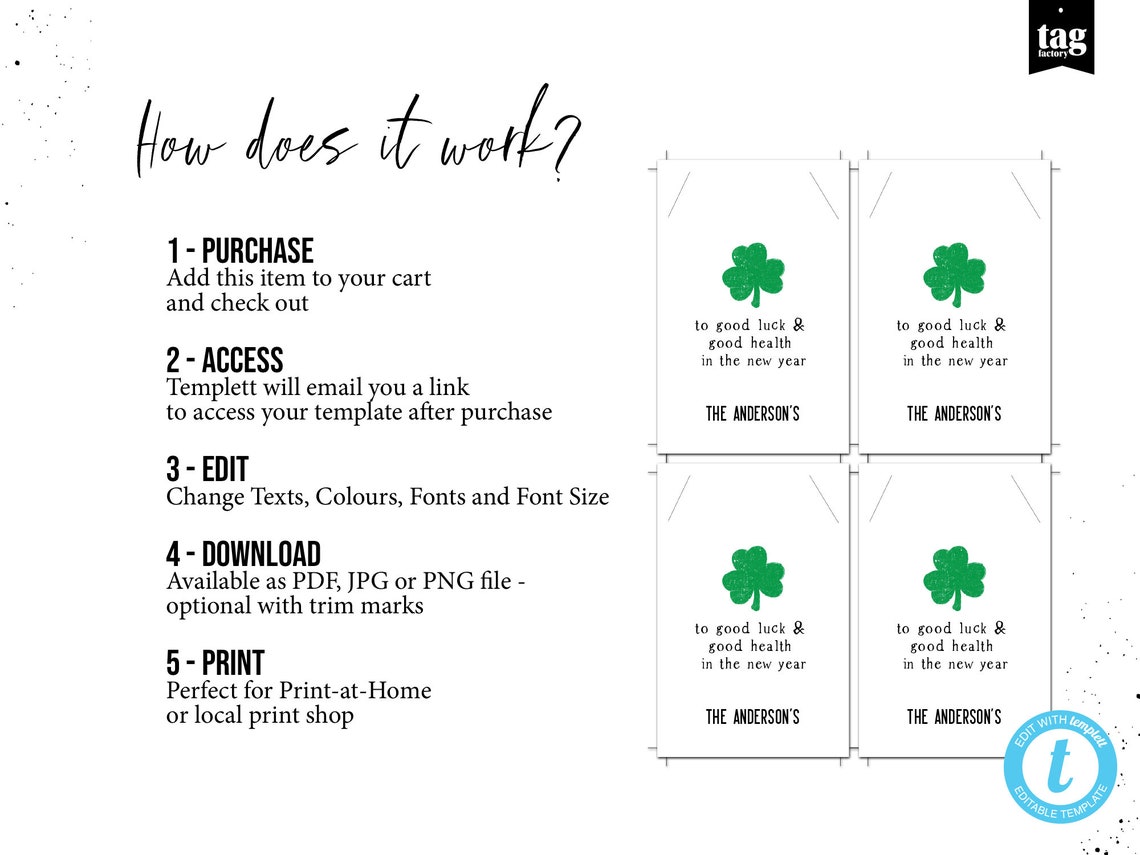 Good Luck & Good Health for the New Year Gift Tag Printable - Etsy