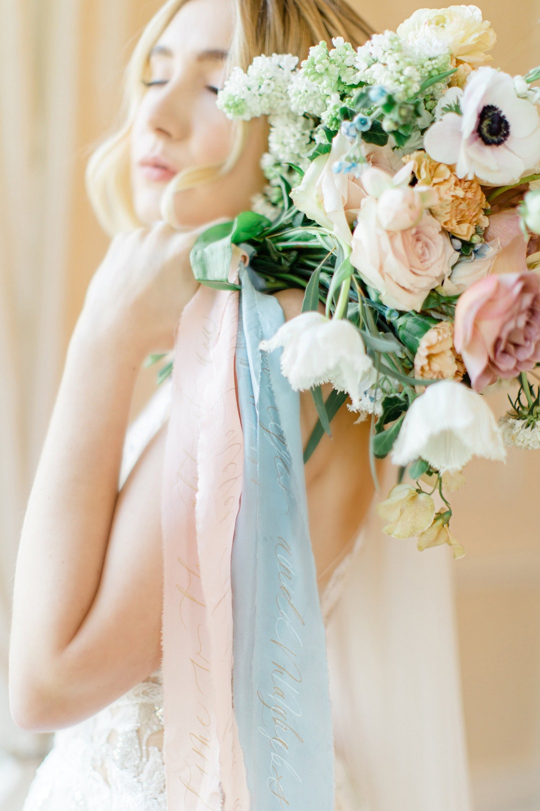 Bespoke Calligraphy Silk Ribbon|hand Painted Personalised Ribbon ...