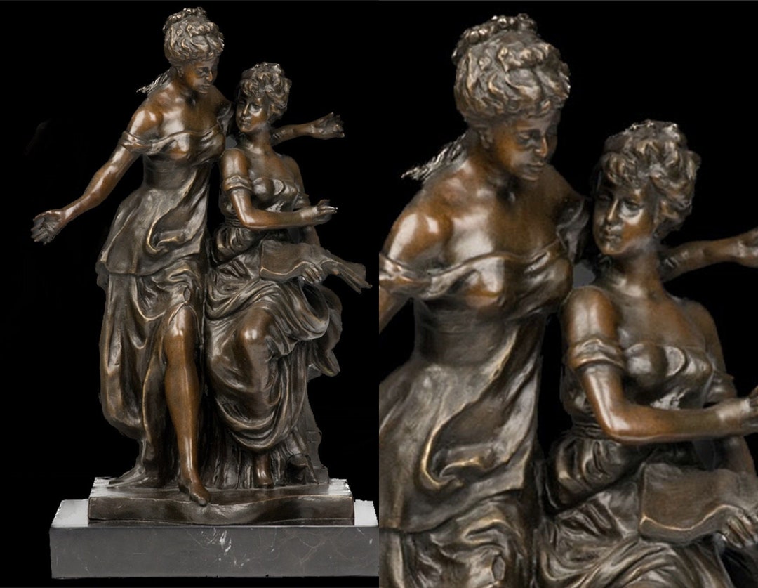 Sisters Reading Books Bronze Sculpture,girl Reading a Book Statues Home ...