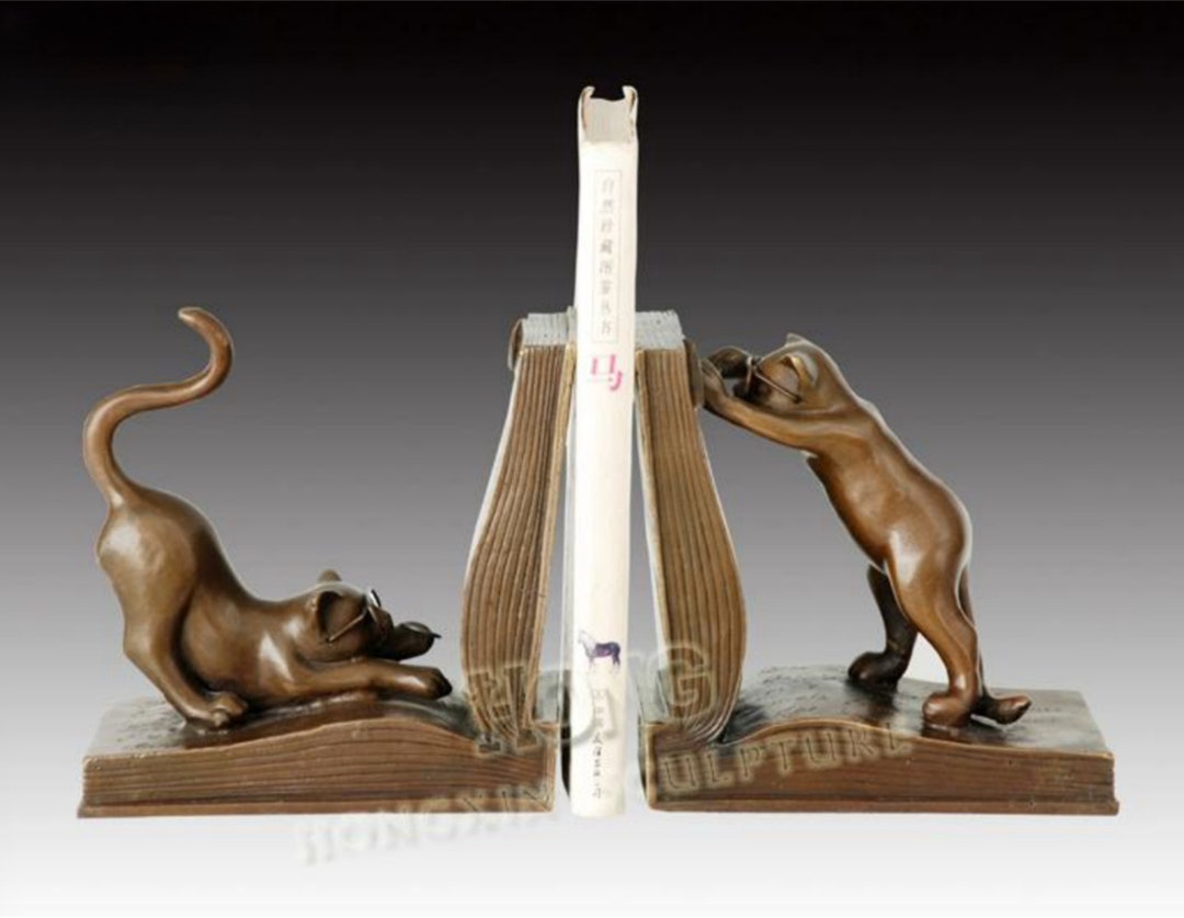 Cat Bookend Bronze Sculpture, Cat Bookend Statues Home Decor, Animal ...