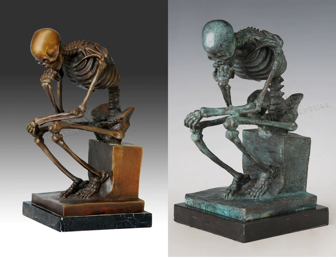 Skeleton Thinker Bronze Sculpture, Skeleton Thinker Statues Home Decor ...