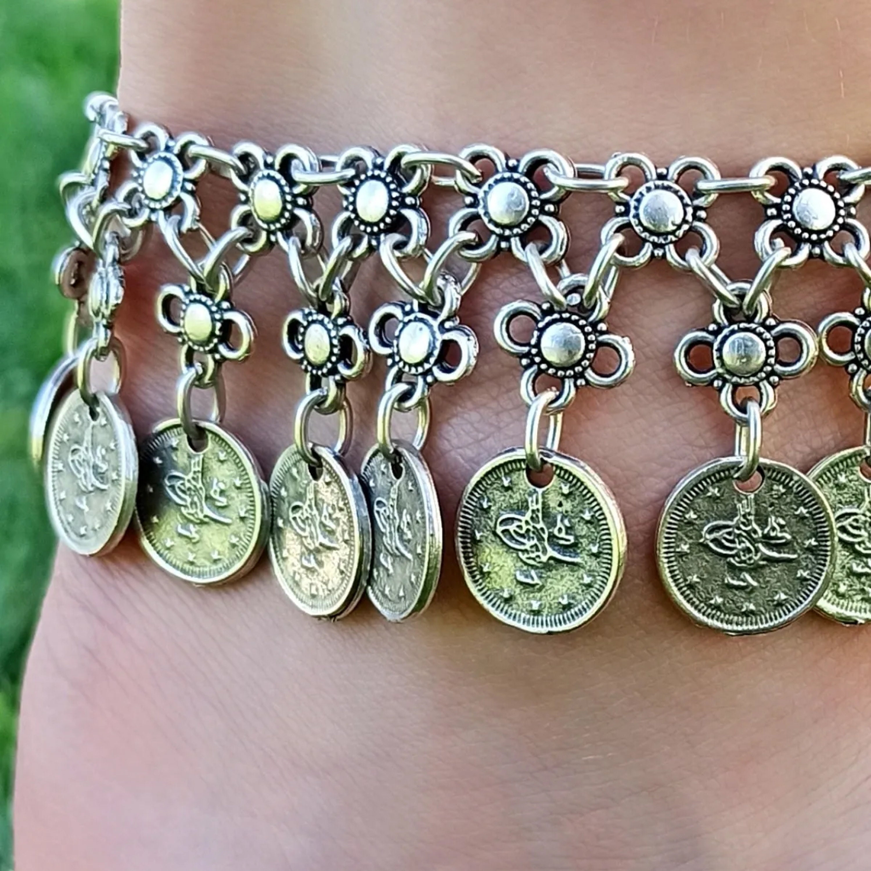 Boho Silver Anklet: Ottoman Coin Charm Belly Dance Ankle Bracelet - Etsy