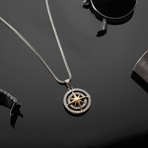 Men Compass Necklace Engraved Compass Silver Necklace Compass Mens ...