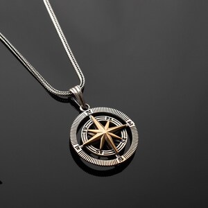 Men Compass Necklace Engraved Compass Silver Necklace Compass Mens ...