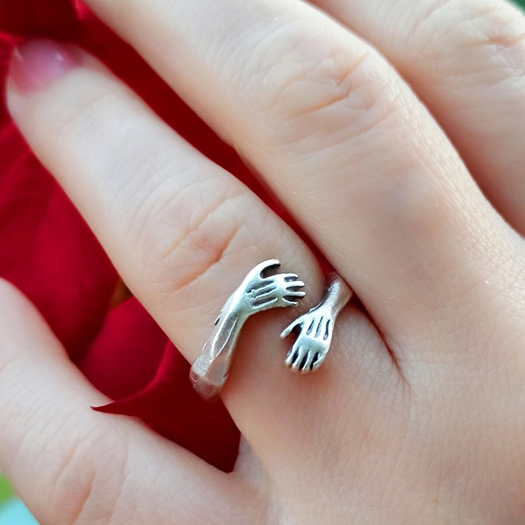 Love Hug Ring • 925 Sterling Silver Hug Ring • Couple Hug Rings for ...