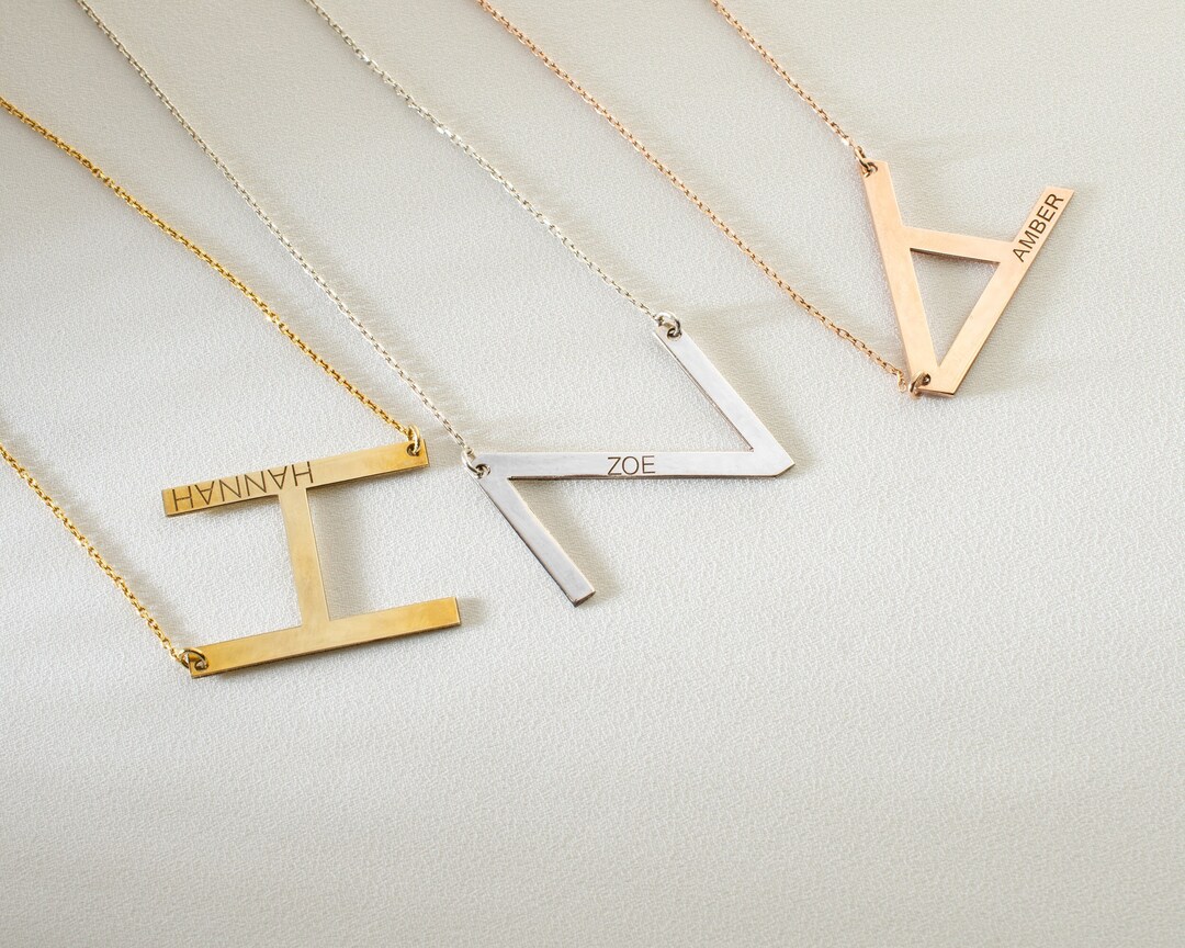 Big Letter Necklace Personalized Gift Letter Necklace Gold Initial ...