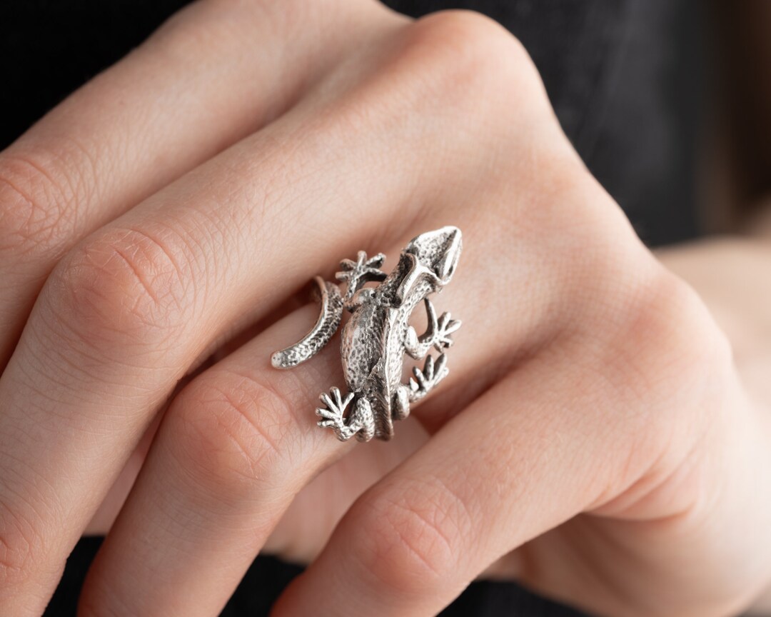 Silver Plated Gecko Ring • Salamander Ring • Lizard Ring • Weird Animal ...