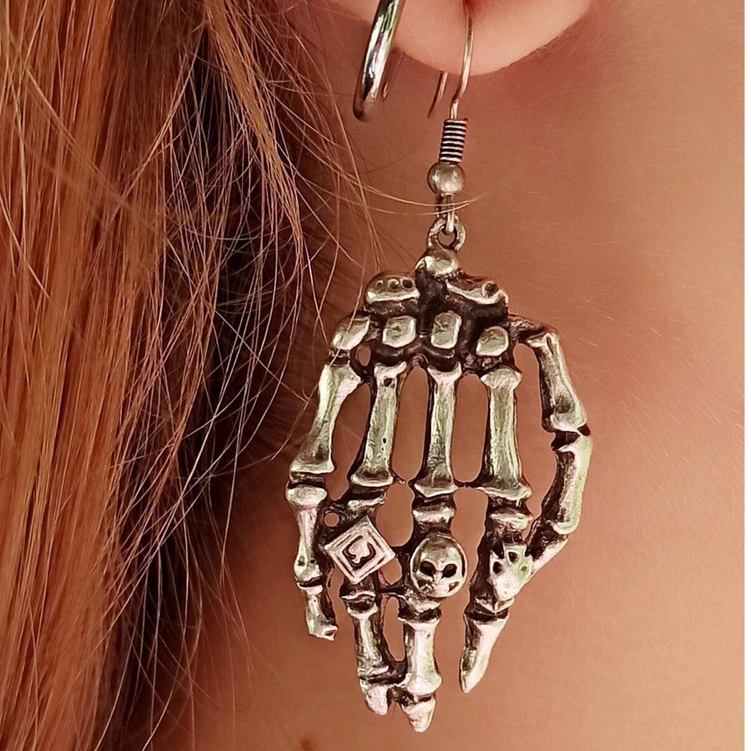 Skeleton Dangle Earrings • Skeleton Halloween Earrings • Skeleton Hand ...