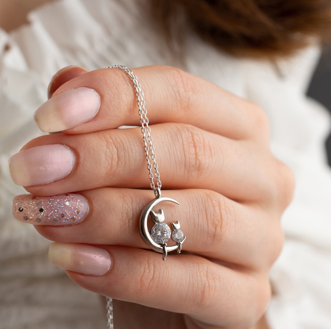 Sterling Silver Cat Moon Necklace: Kitten Memorial Gift - Etsy