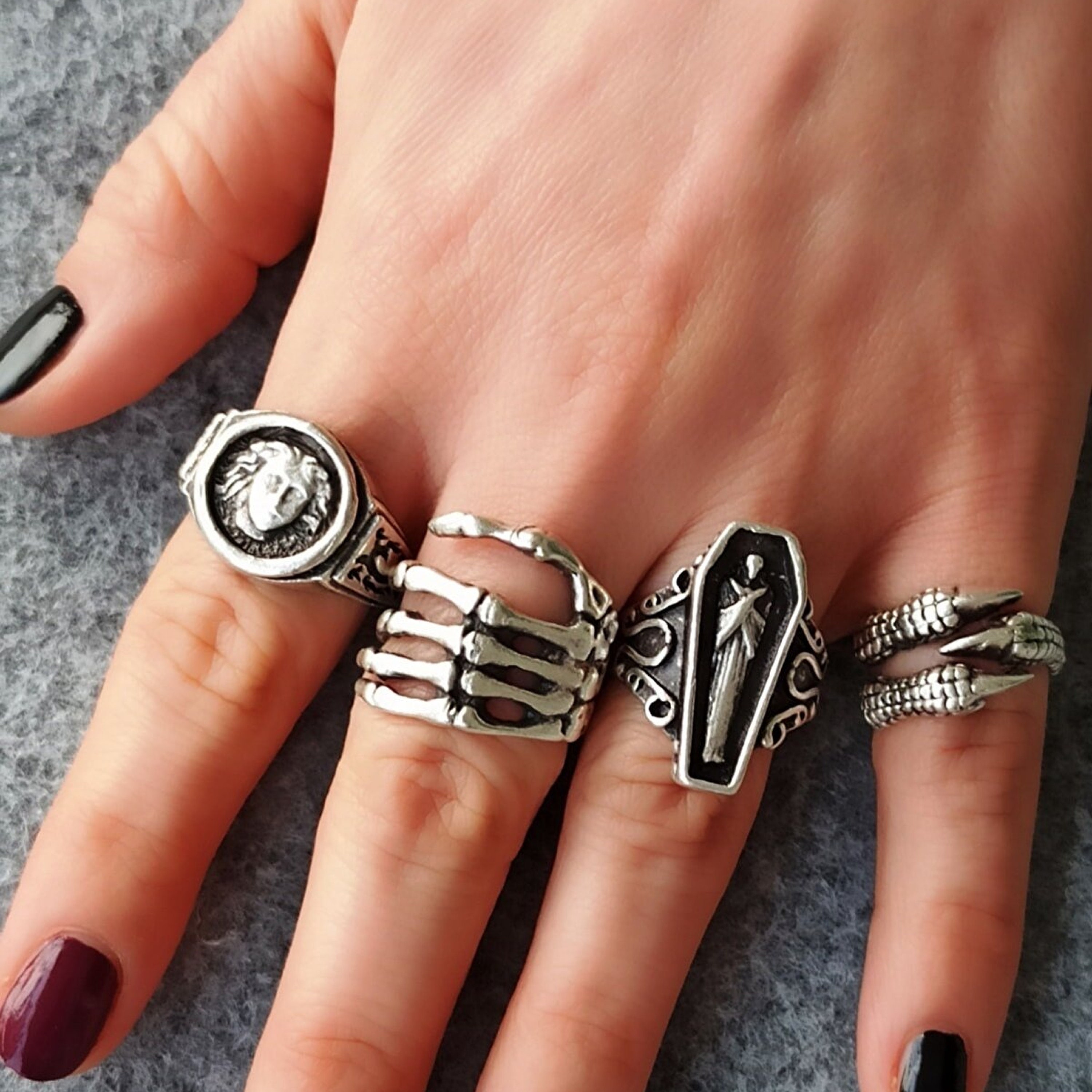 Skeleton Hand Loop Ring Dragon Claw Hand Loop Ring Silver - Etsy