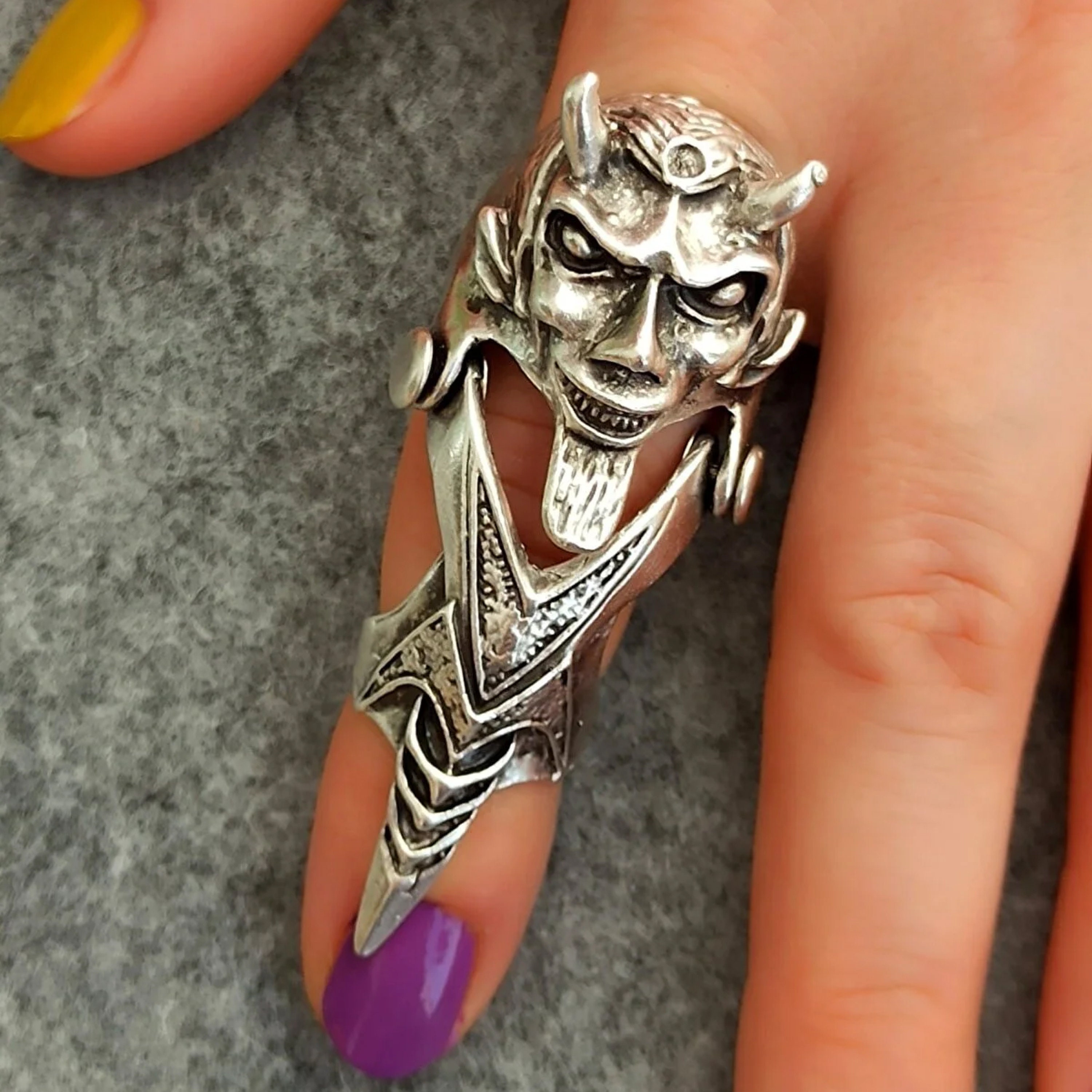 Gothic Demon Ring Silver Devil Horns Ring Adjustable Punk - Etsy
