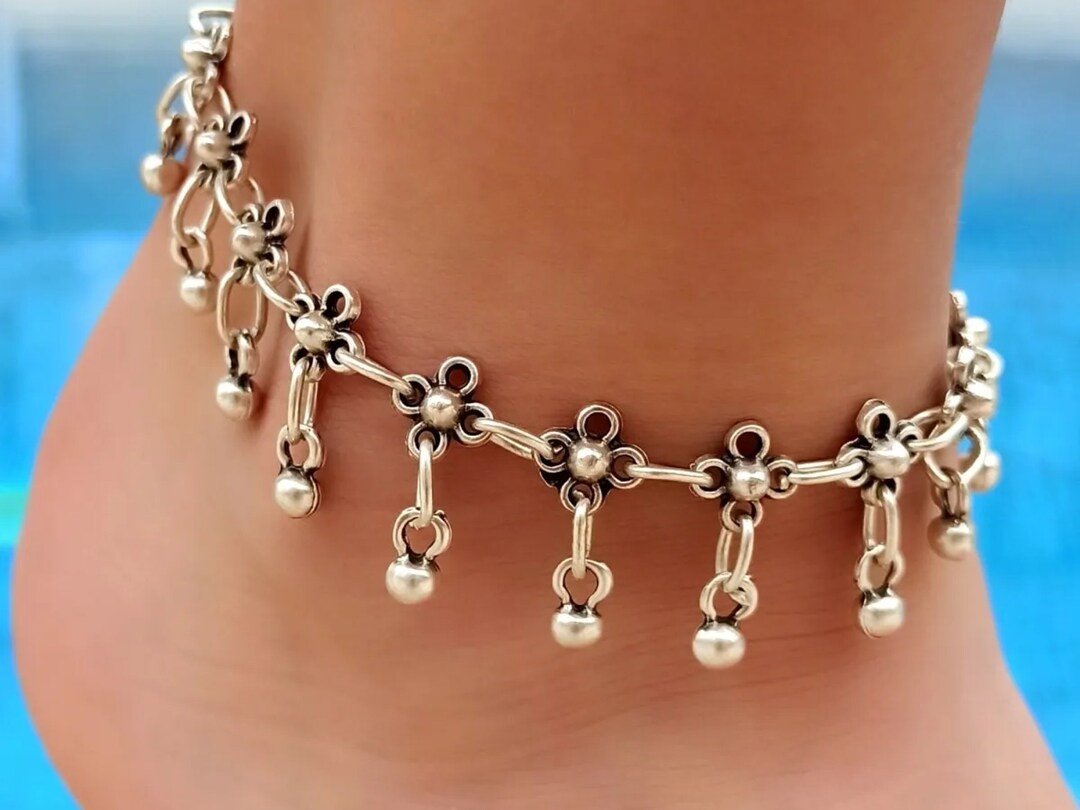Daisy Dangle Anklets for Women • Belly Dancing Accessories • Silver ...