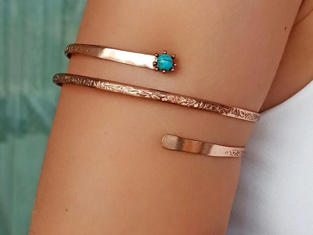 Turquoise Silver Wrapped Arm Cuff • Silver Turquoise Boho Hippie Arm ...