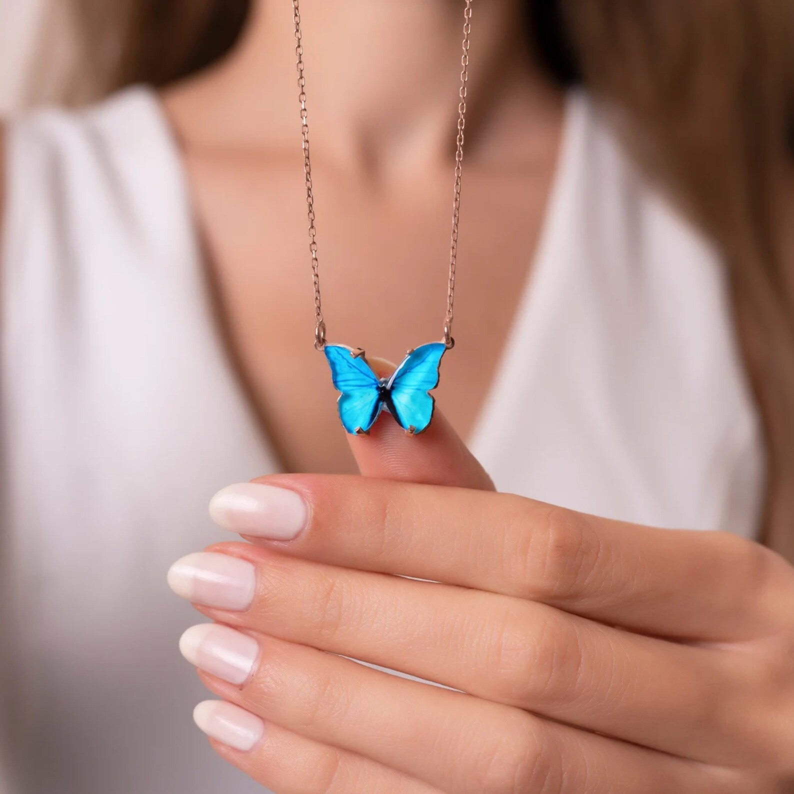 Blue Butterfly Silver Necklaces for Women Blue Butterfly Pendant ...