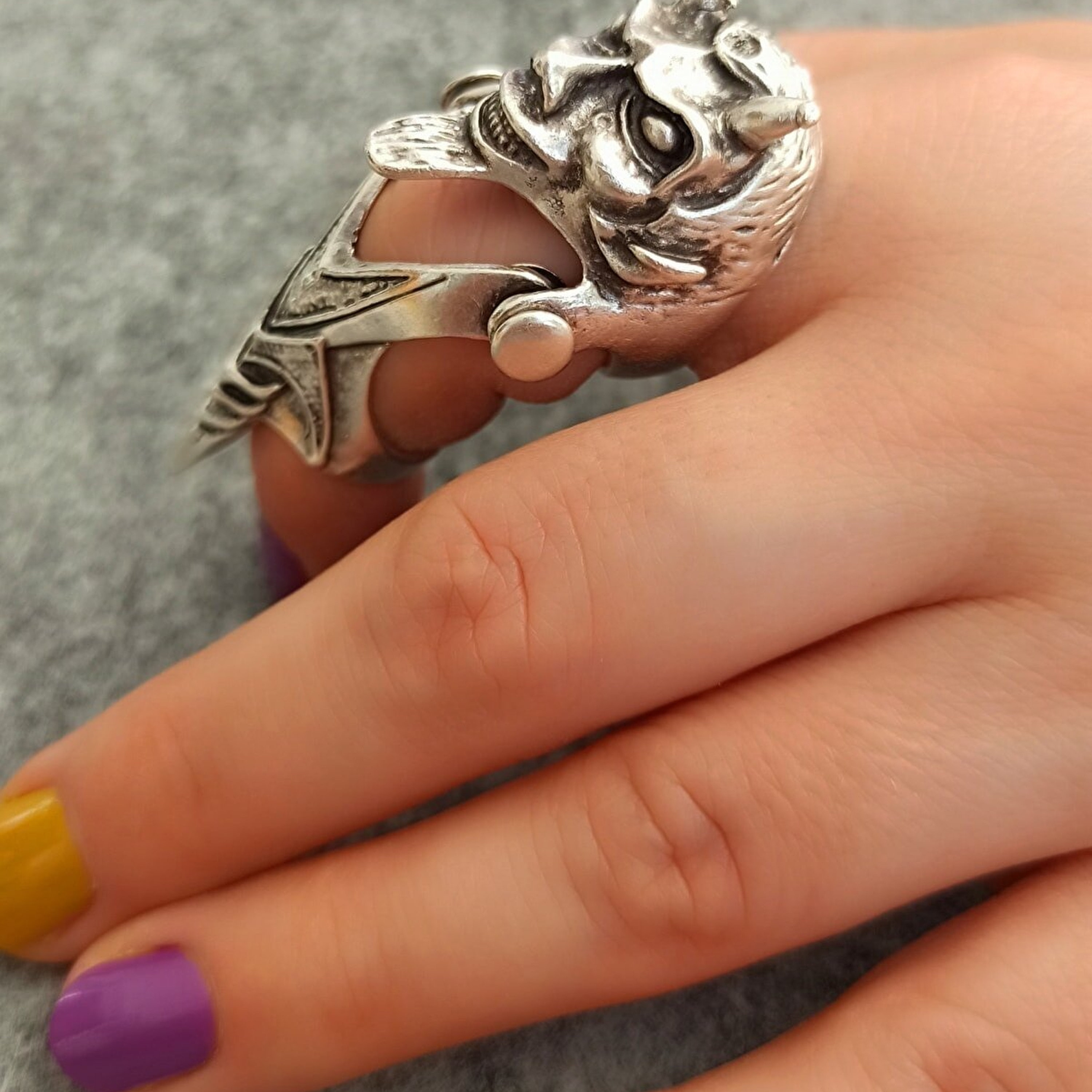 Silver Plated Gothic Demon Ring • Adjustable Devil Horns Punk Ring - Etsy
