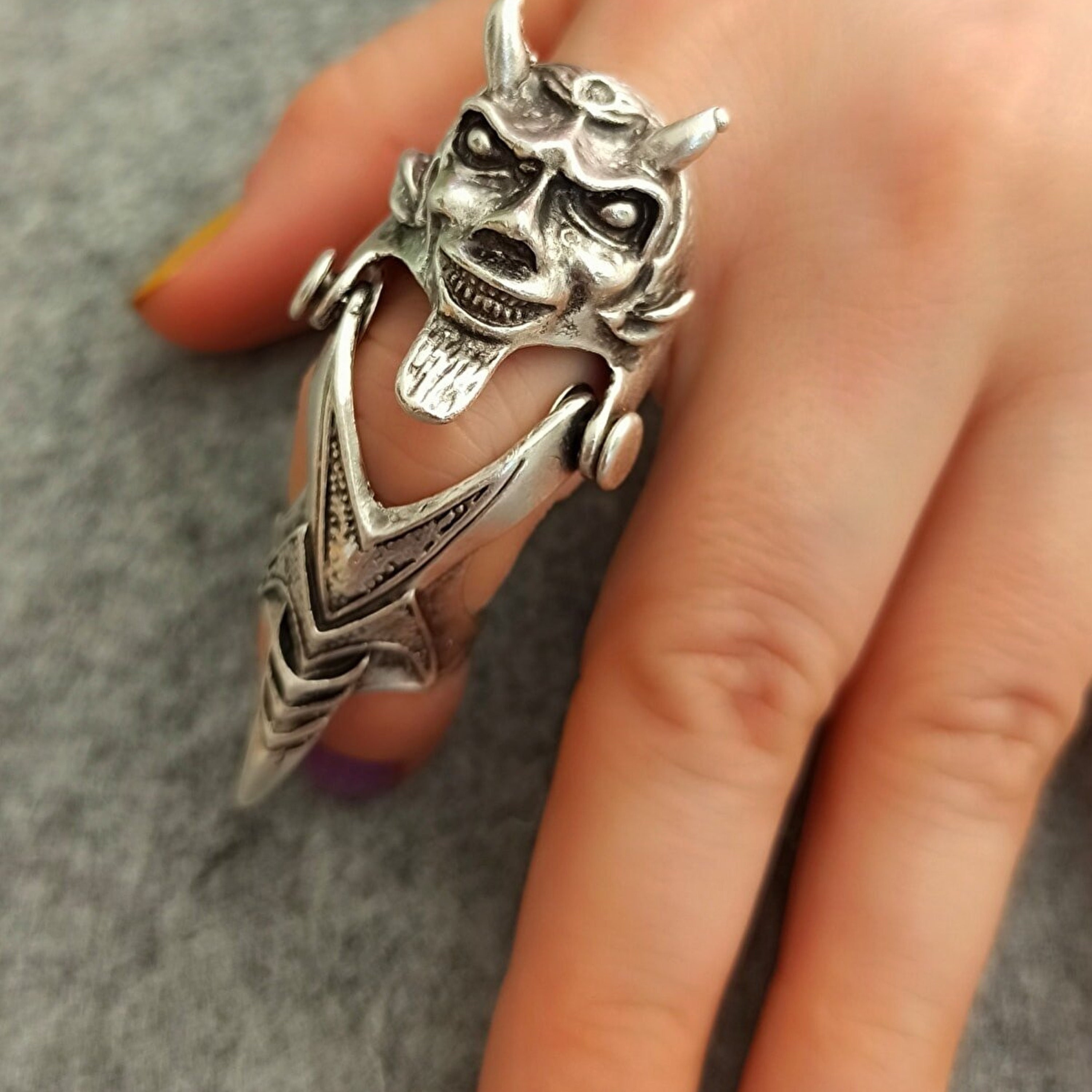Gothic Demon Ring Silver Devil Horns Ring Adjustable Punk - Etsy