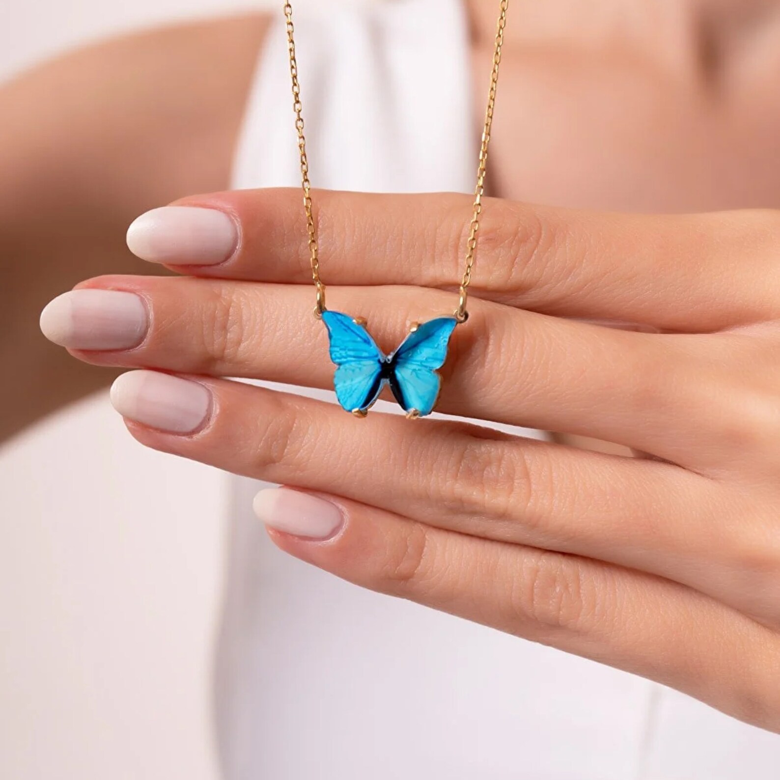Blue Butterfly Silver Necklaces for Women Blue Butterfly Pendant ...