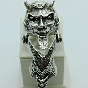 Silver Plated Gothic Demon Ring • Adjustable Devil Horns Punk Ring - Etsy