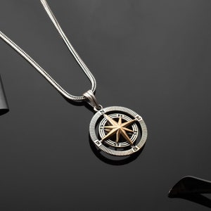 Men Compass Necklace Engraved Compass Silver Necklace Compass Mens ...