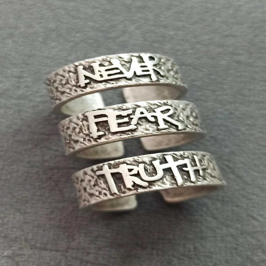 Adjustable NEVER FEAR TRUTH Ring Set – Silver Plated Inspirational Word ...