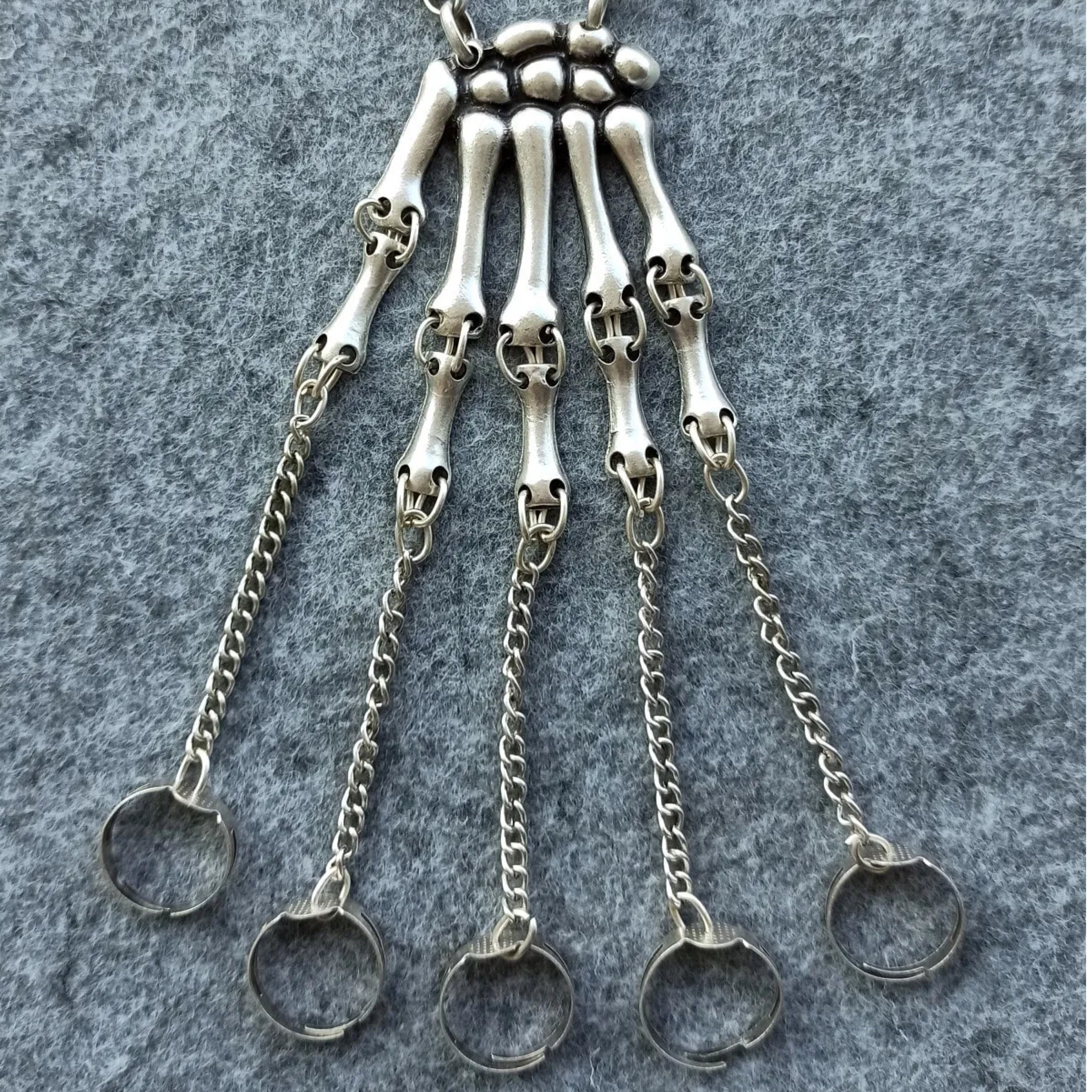Gothic Skeleton Hand Ring Bracelet: Silver Plated Chain Bracelet - Etsy