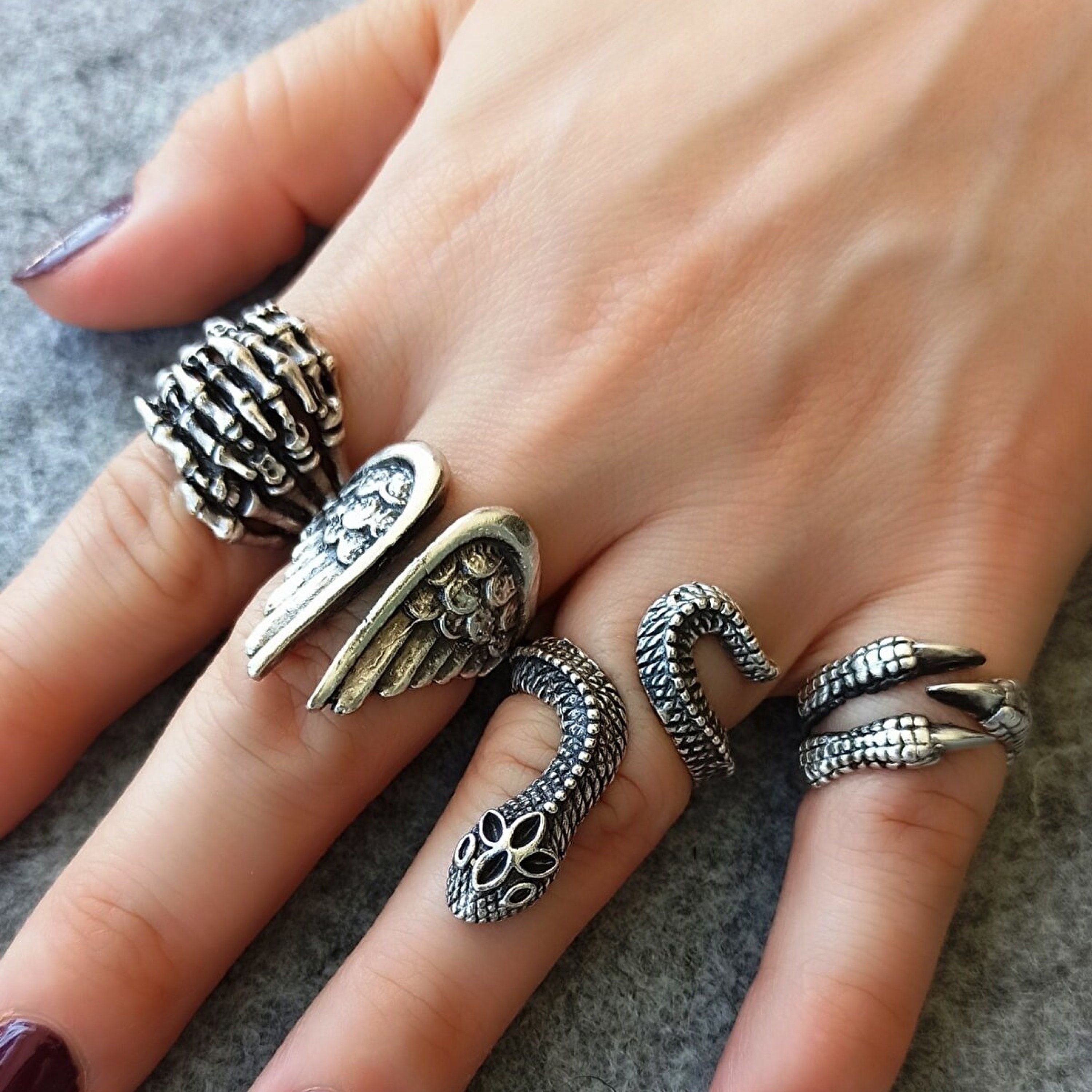 Skeleton Hand Loop Ring Dragon Claw Hand Loop Ring Silver - Etsy