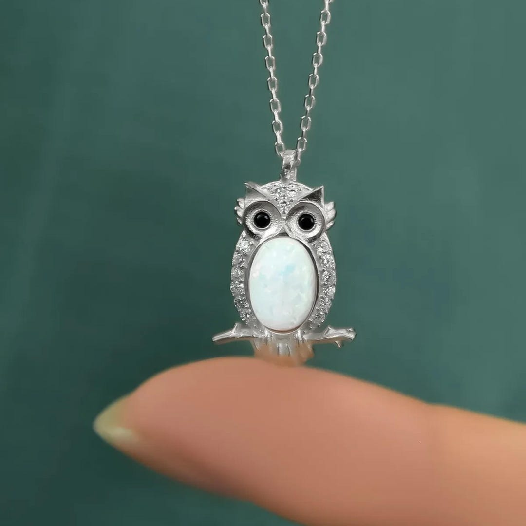 Silver Owl Necklace, Fire Opal Owl Pendant, Sterling Silver Owl Jewelry ...