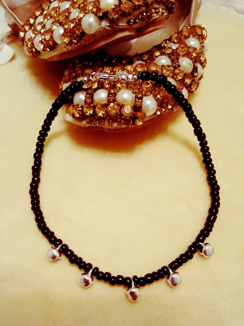 Beaded Jingling Black Anklet, Seed Bead Anklet, Cute Gift, Jingle Charm ...