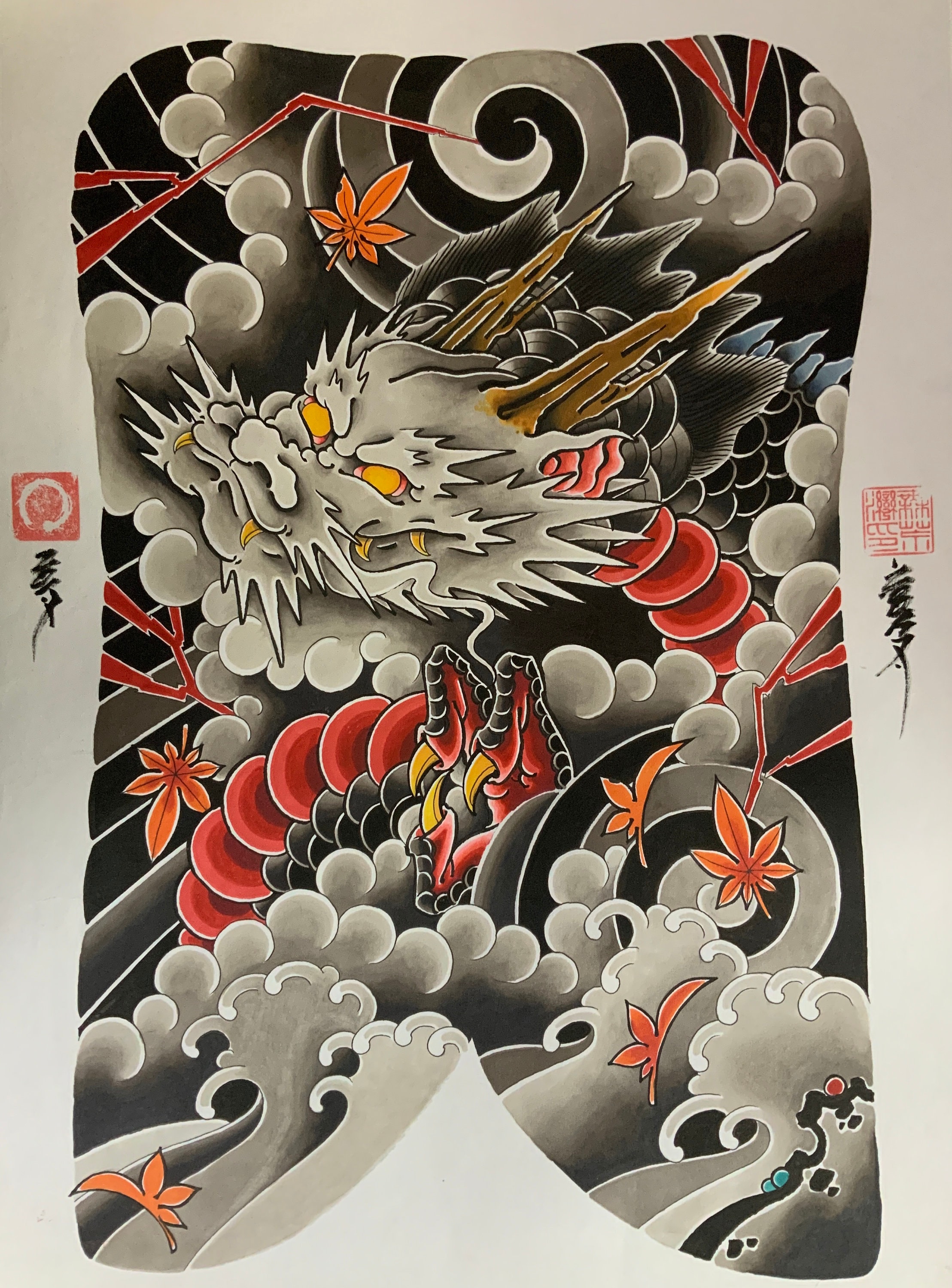 Ryu Irezumi Backpiece Suit Design Original Drawing Dragon | Etsy