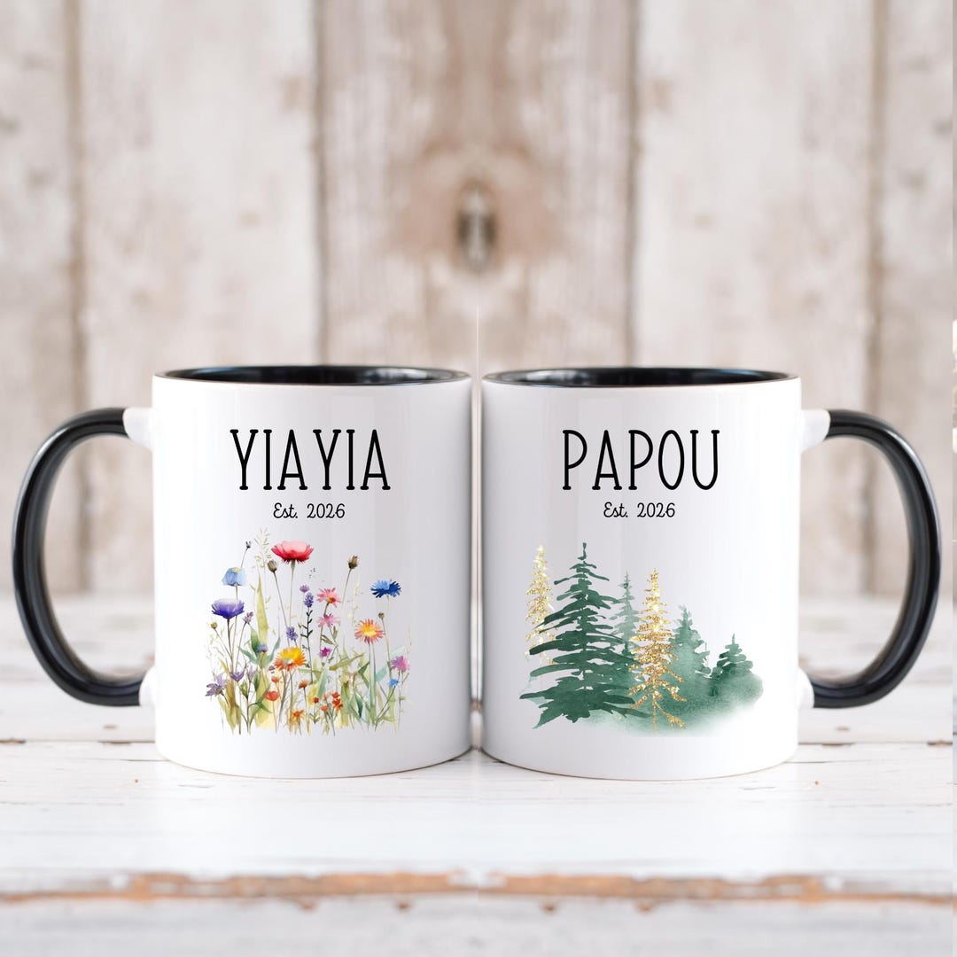 Promoted to Yiayia Papou Mug Set, Personalized New Grandparents Gift ...