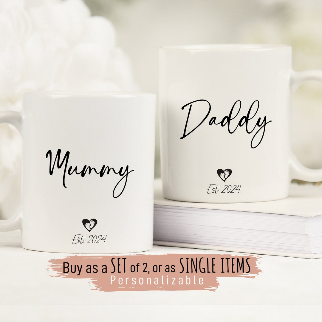 Mummy and Daddy Mugs, Personalized New Parents Mug Set, Baby Shower ...