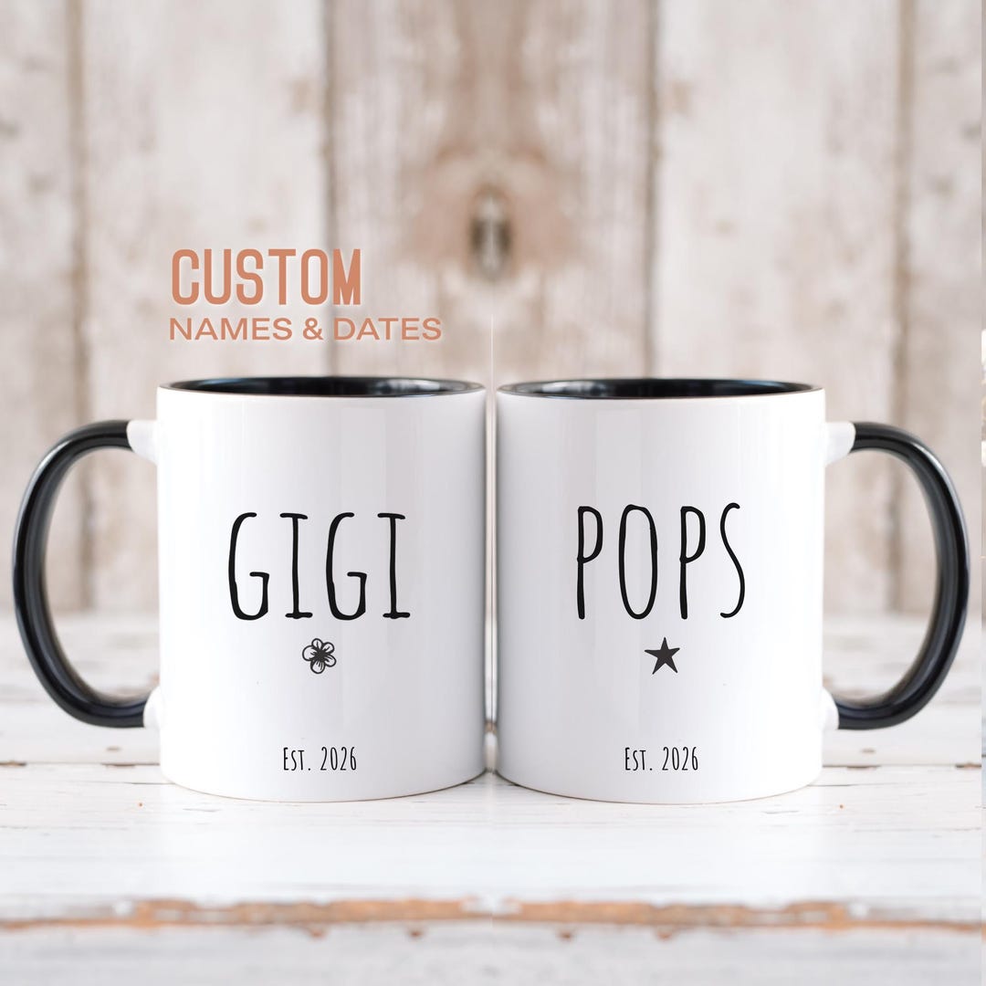 Gigi and Pops Mug Set, Personalized New Grandparents Gift, Pregnancy ...