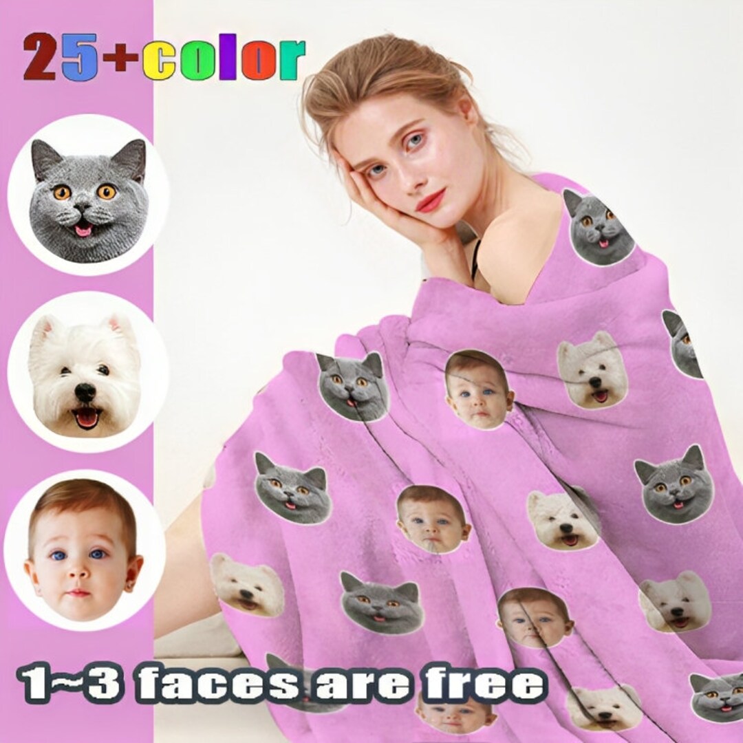 Customized Couple Face Blanket, Customized Pet Face, Customize Multiple ...