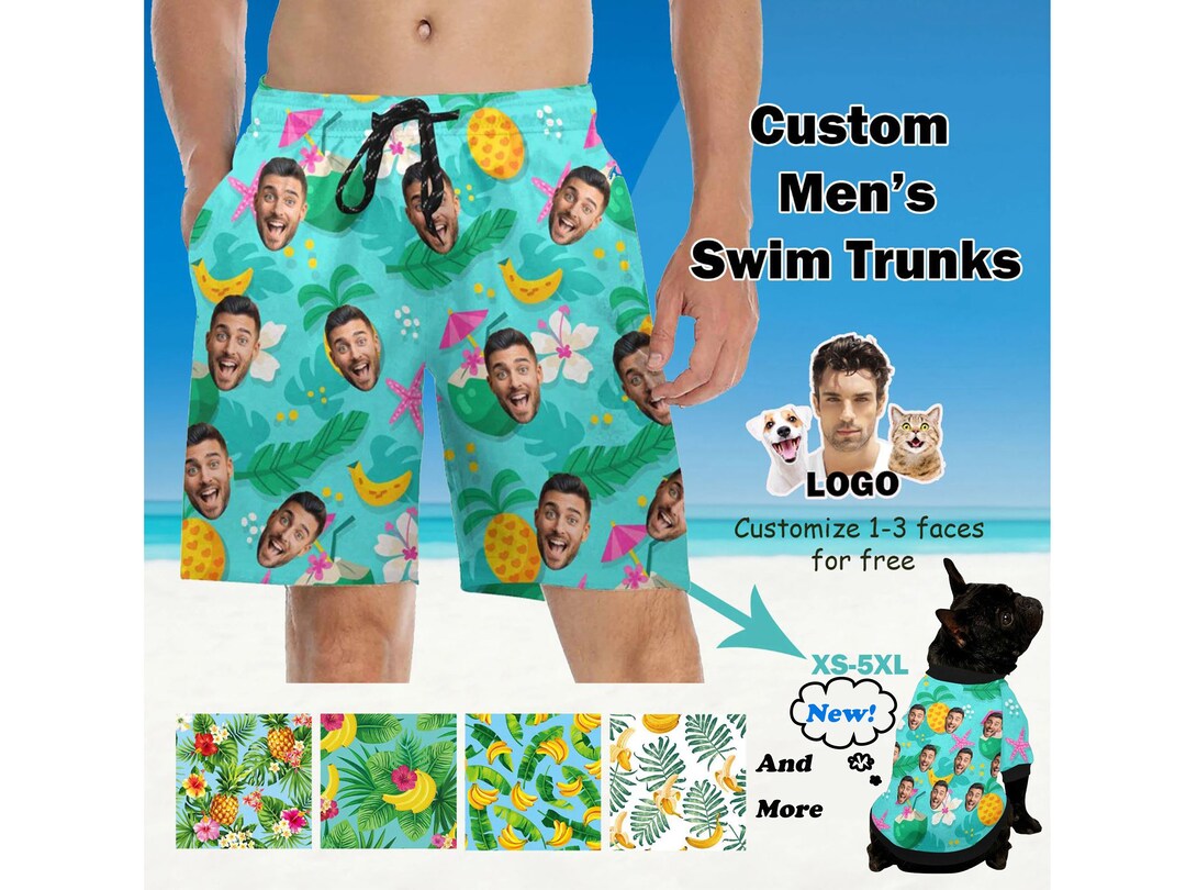 Custom Face Swim Trunks: Personalized Hawaiian Tropical Swimsuits - Etsy