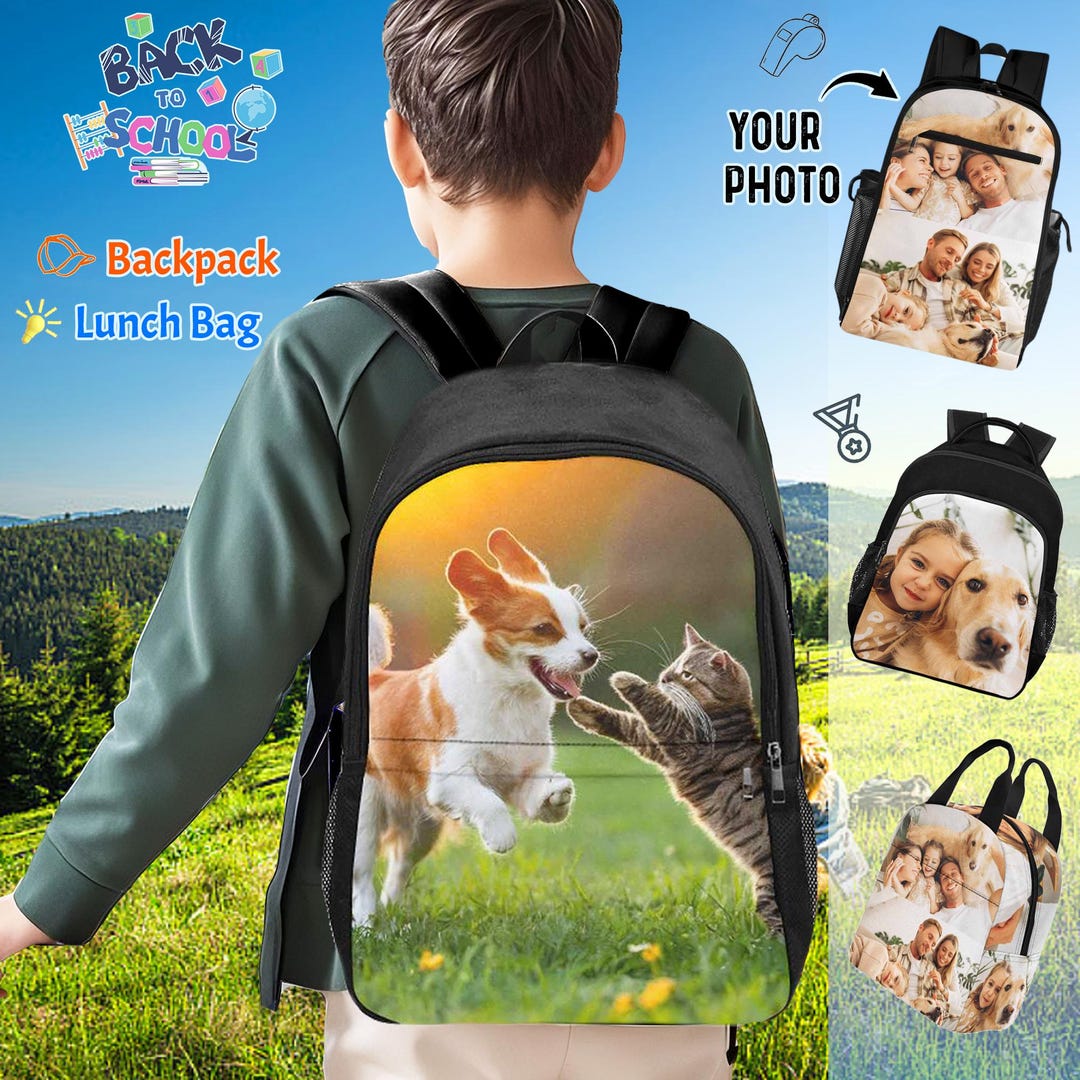Personalized Photo Backpack Set: Custom School Bags & Lunch Bag - Etsy