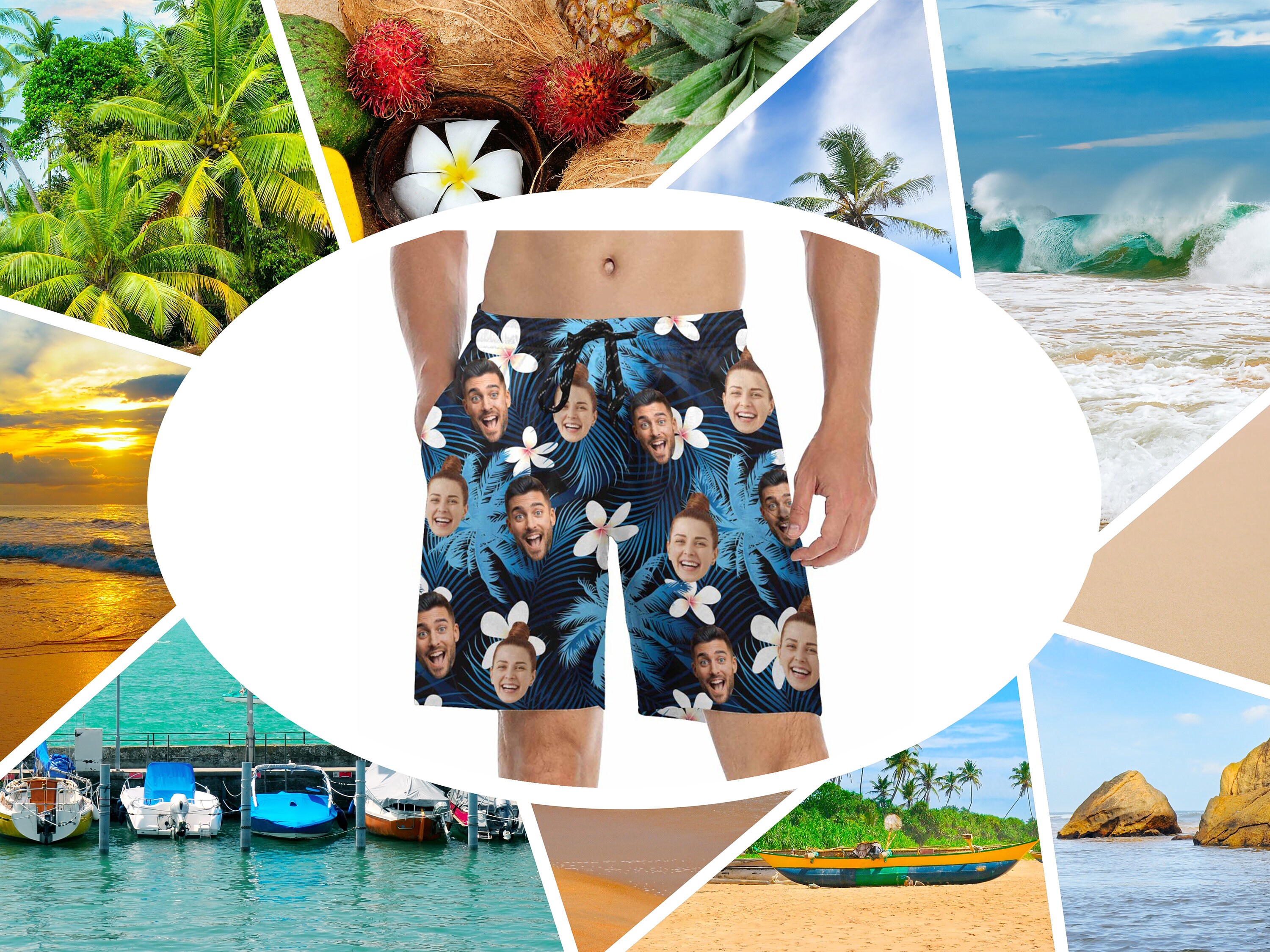 Custom Face Men's Swim Trunks: Personalized Hawaiian Beach Shorts ...