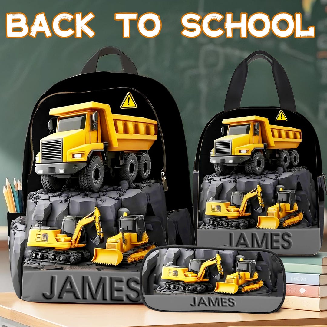 Custom Kids Backpack, Excavator Truck Back to School Backpack ...