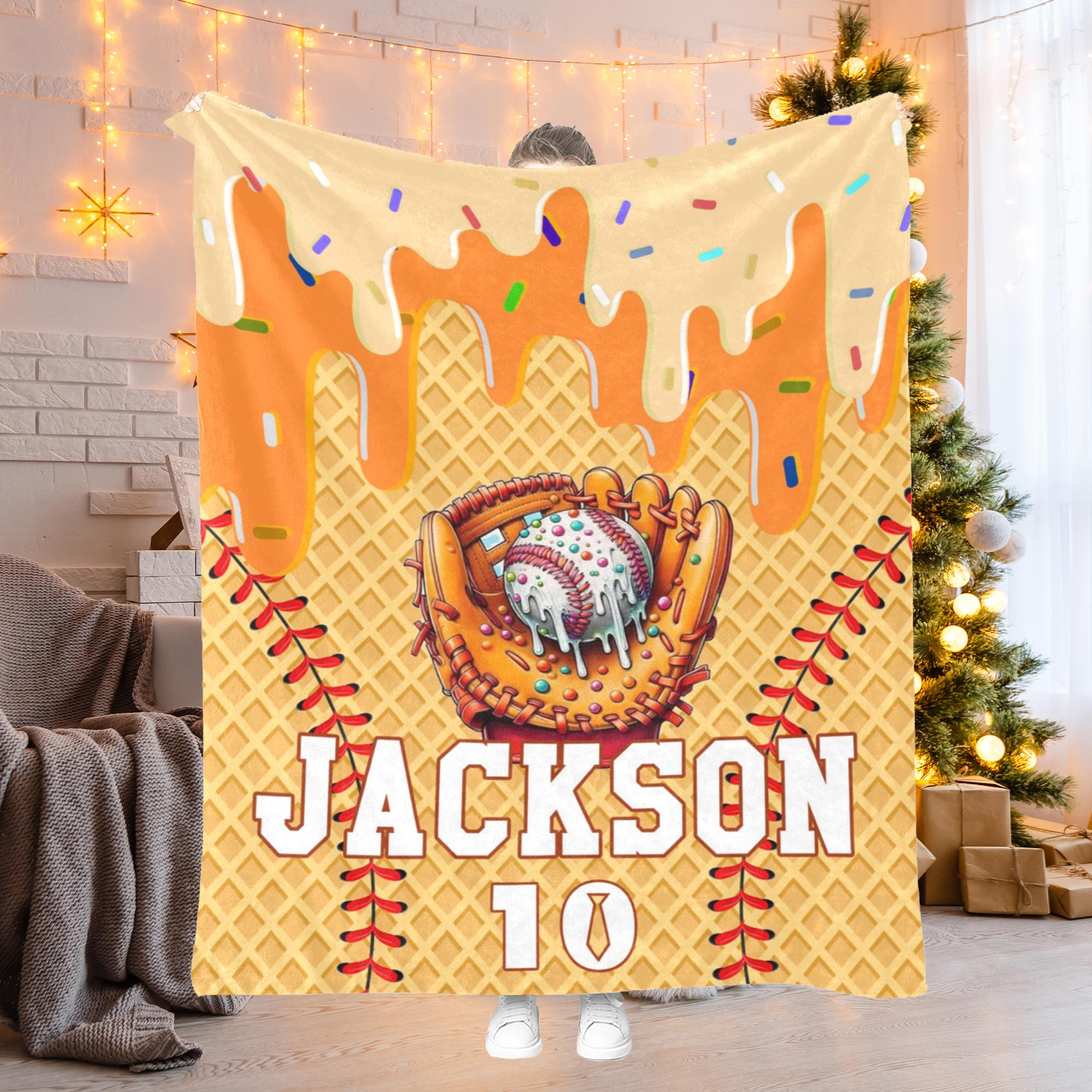 Personalized Ice Cream Drip Baseball Blankets, Custom Name Blanket ...