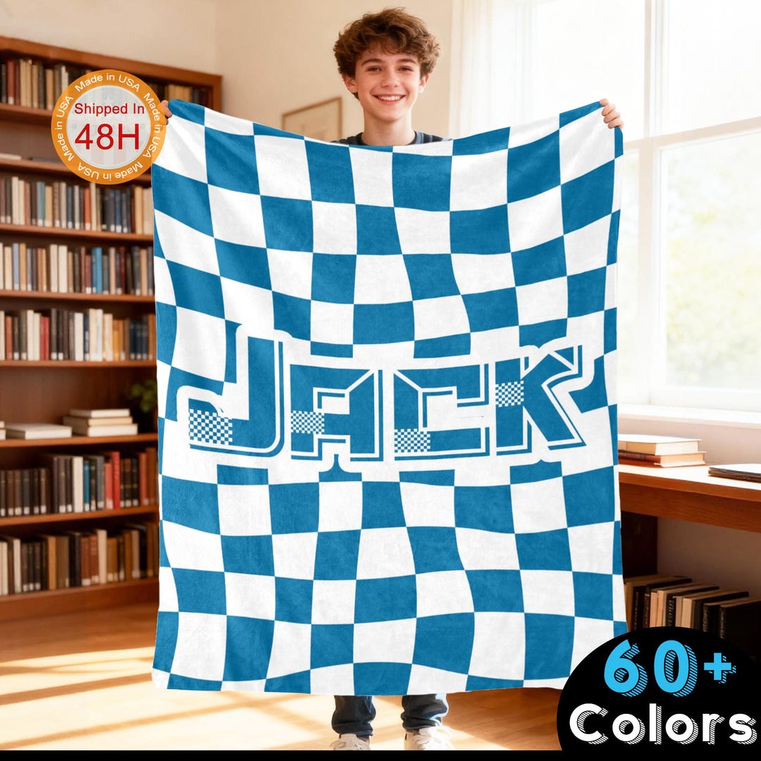 Personalized Checkerboard Blanket: Custom Name Rustic Throw, Family ...