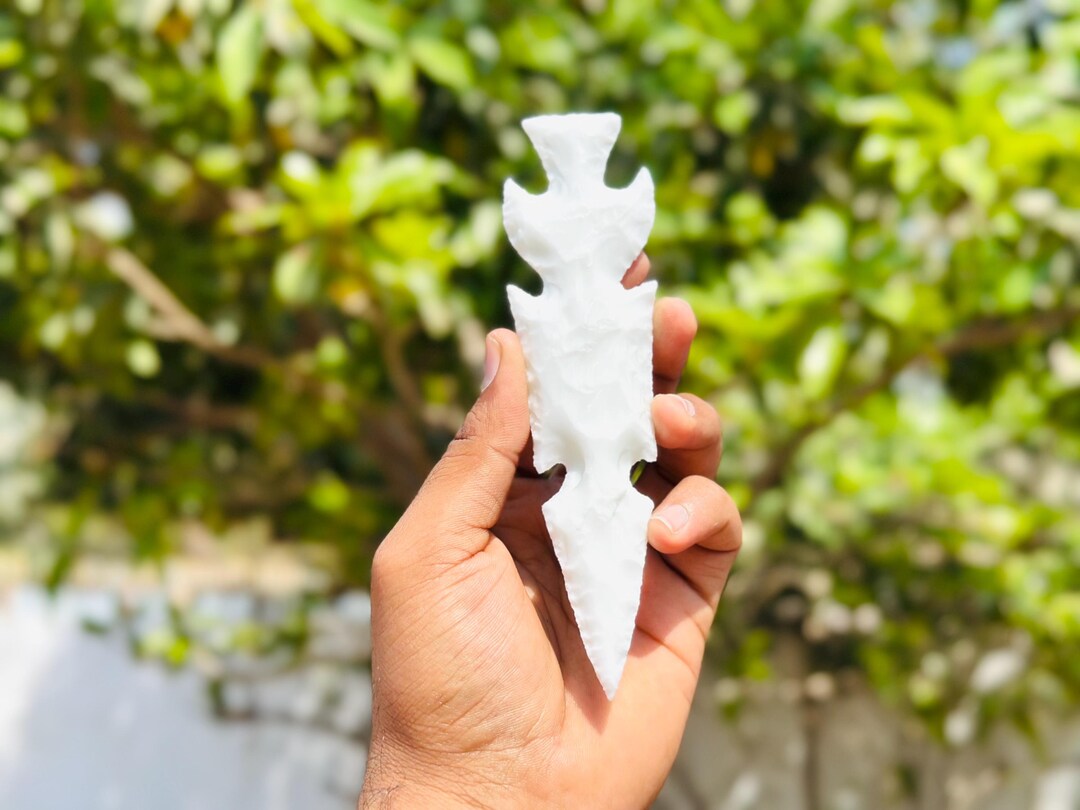 White Jade Moon Dagger - Hand Knapped Crystal Flint Knife, 5.5-6" Glass ...