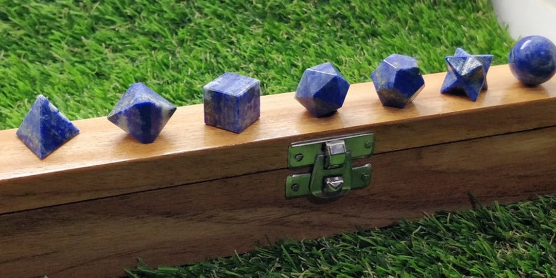 Lapis Lazuli Geometry Set, 7 Pcs Platonic Solid Set, Tetrahedron, Cube ...