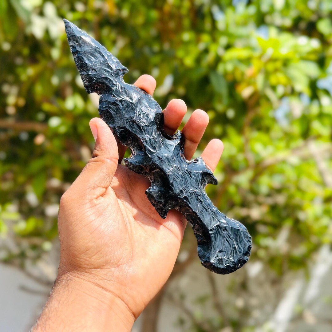 Hand Knapped Black Obsidian Athame Knife - Spiritual Tool, Warrior ...