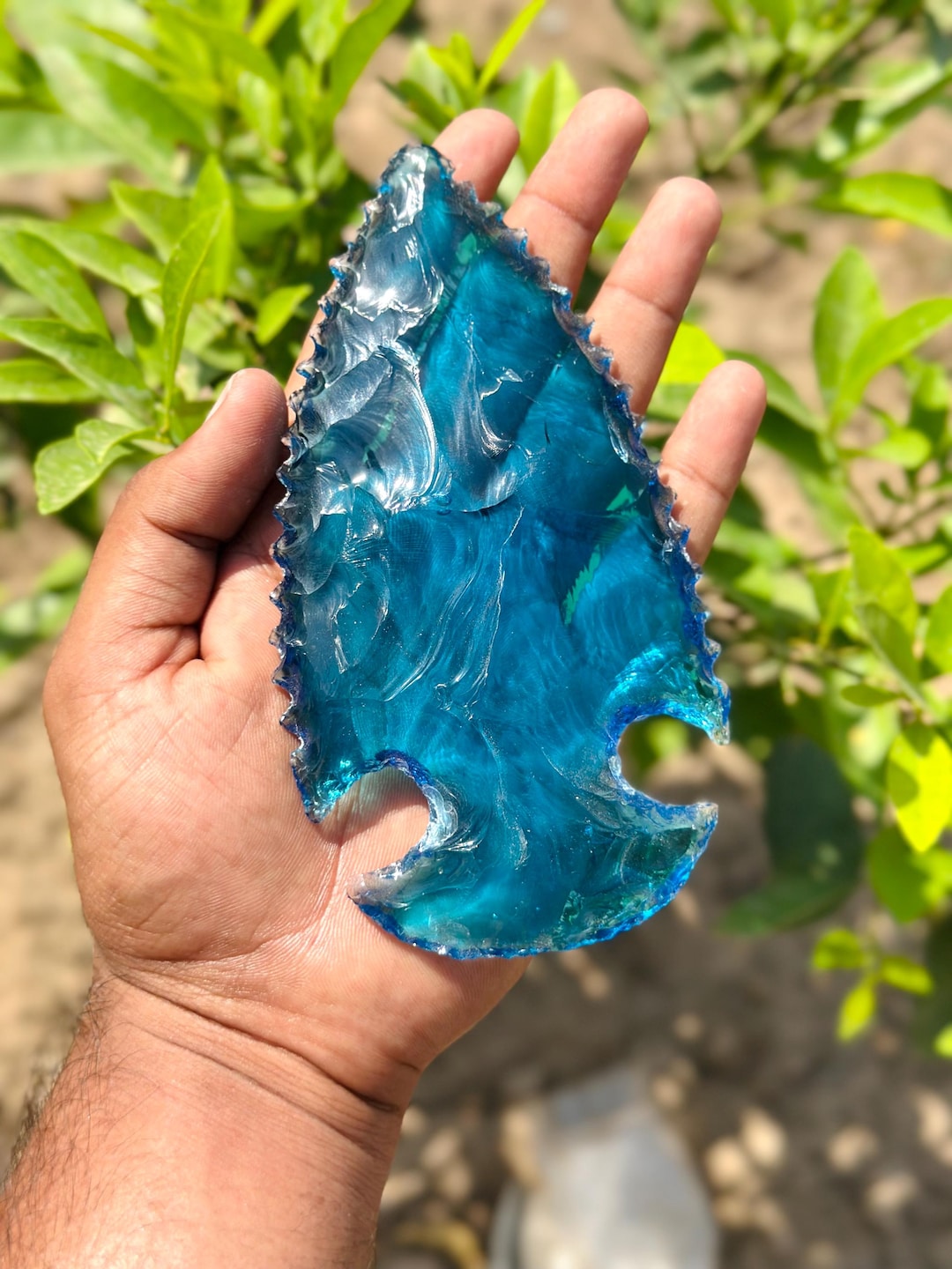Rare 6" Blue Aqua Obsidian Glass Arrowhead - Handmade Crystal Arrow ...