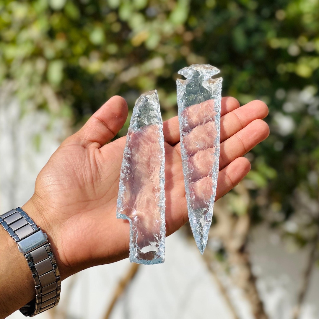 Clear Quartz Crystal Knife & Arrowhead Set: Hand Knapped Athame (5.5-6 ...