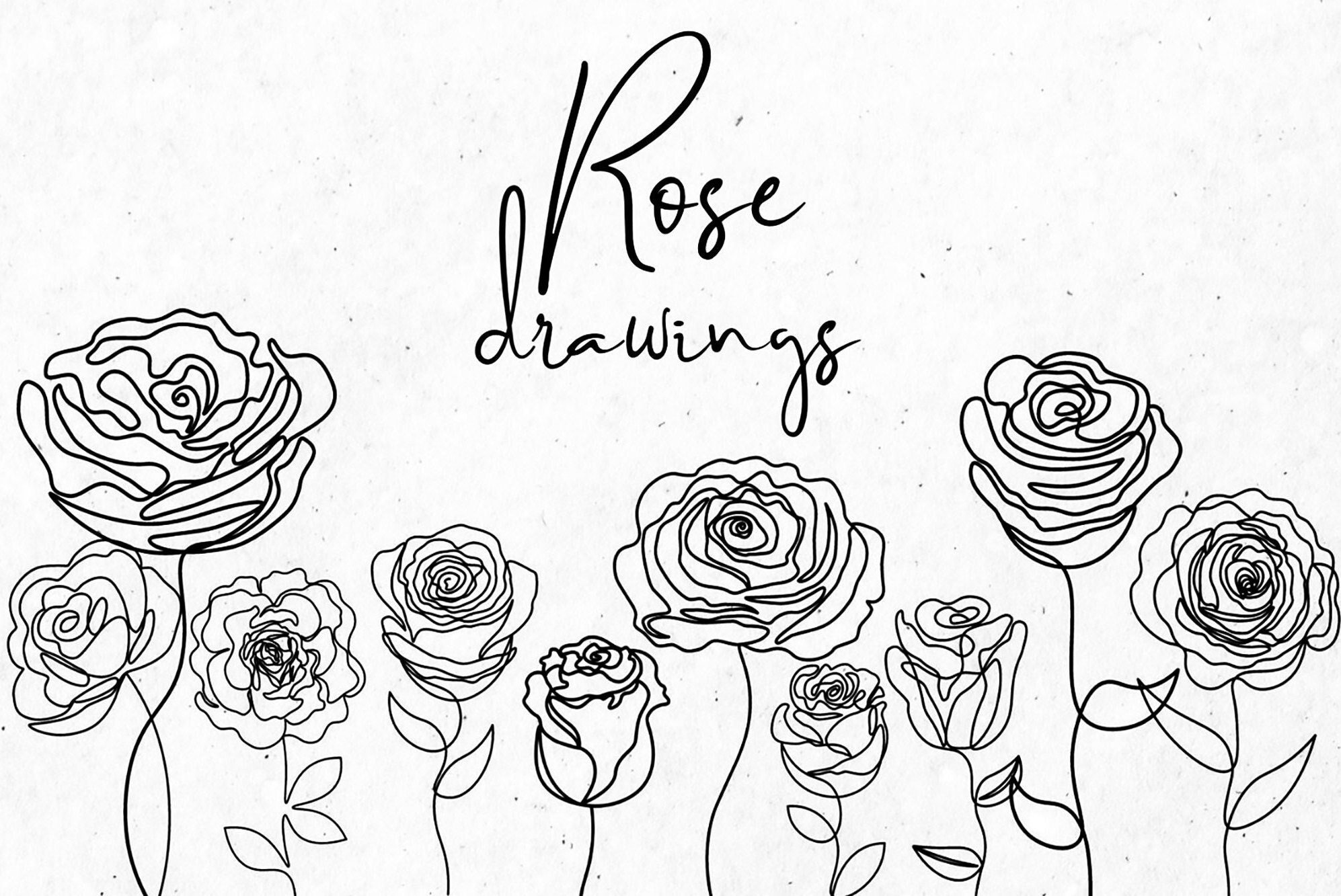 One Line Rose Set, Line Drawing Rose SVG, Abstract Rose Svg Png Eps Ai ...