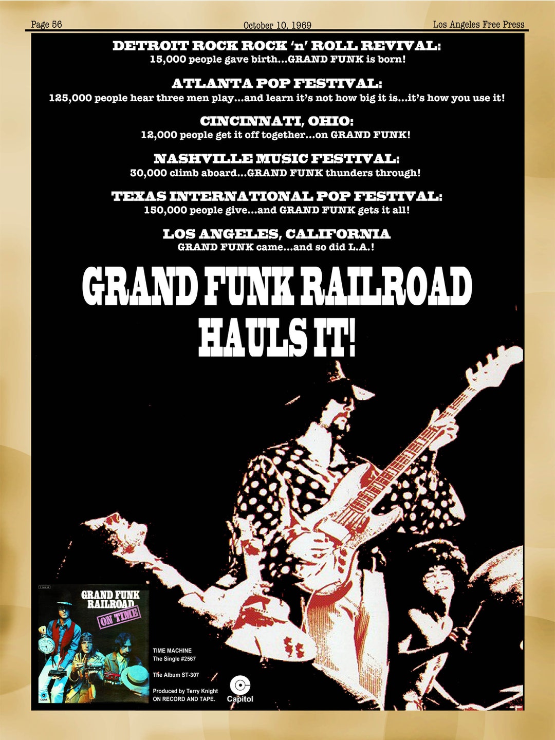 18"x24" Grand Funk Railroad L.A. Times Promo Page Reproduction Poster ...