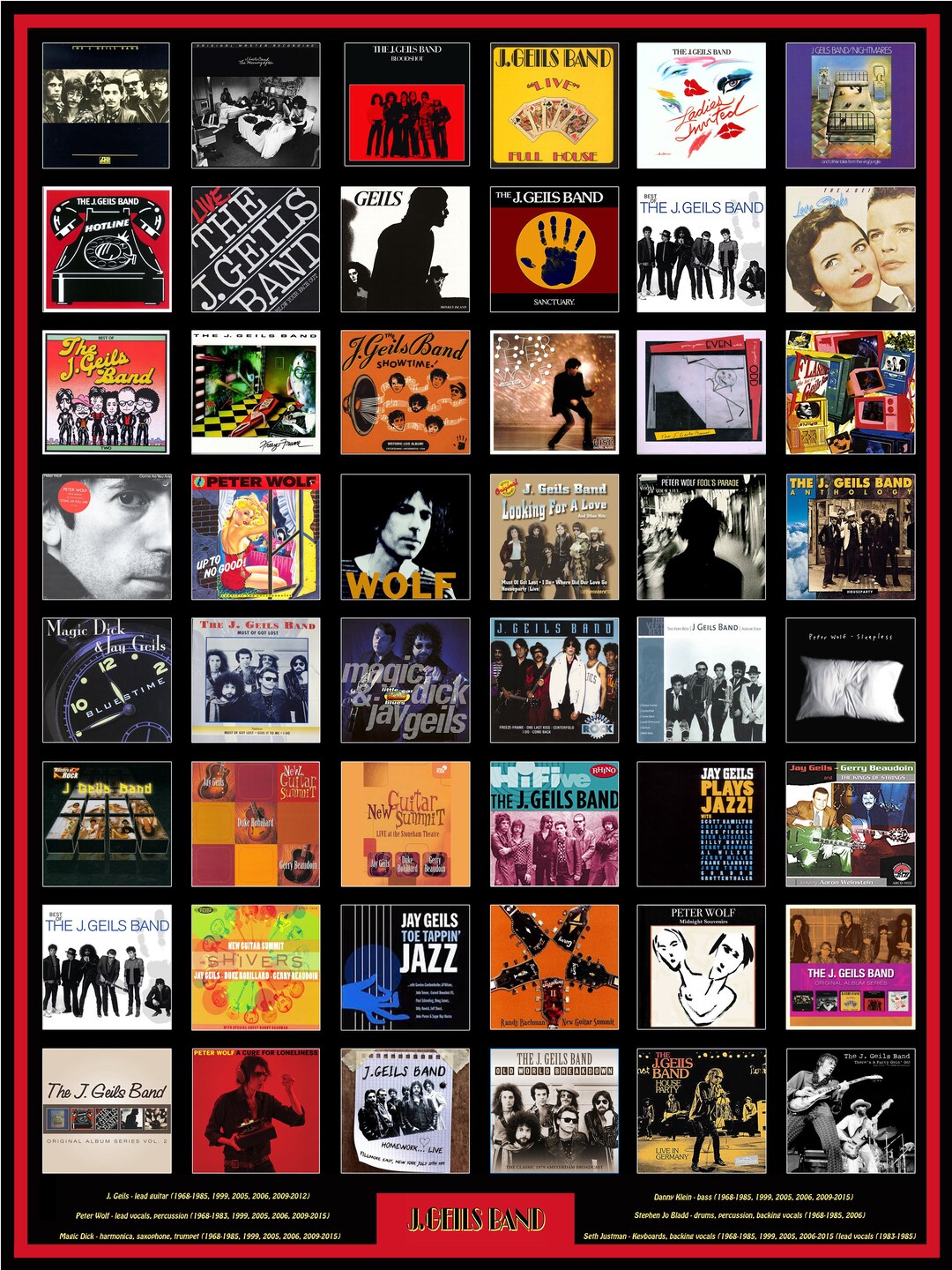 J Geils Discography 18"x24" Full Color Poster, J Geils, Magic Dick ...